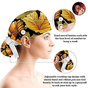 Thanksgiving Acorn Working Cap with Button Sweatband Adjustable Tie Back Bouffant Hats with Scrunchie