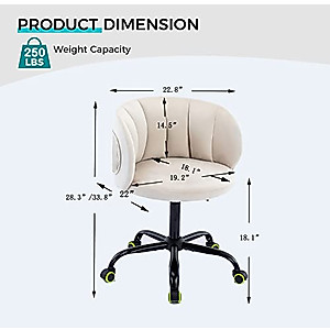 SSLine Elegant Velvet Desk Chair for Girls Women Modern Swivel Office Computer Chair with Black Base Wheels Upholstered Cute Vanity Chair Task Chair w/Tufted Back for Home Study Living Room(Beige)