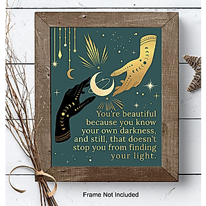 Boho Celestial Witchy Wall Art & Decor - Bohemian Wicca Wiccan Witchcraft Paganism Supplies - Goth Gothic Pagan Witch Decor - Positive Inspirational Quotes Sayings - Encouragement Gifts for Women