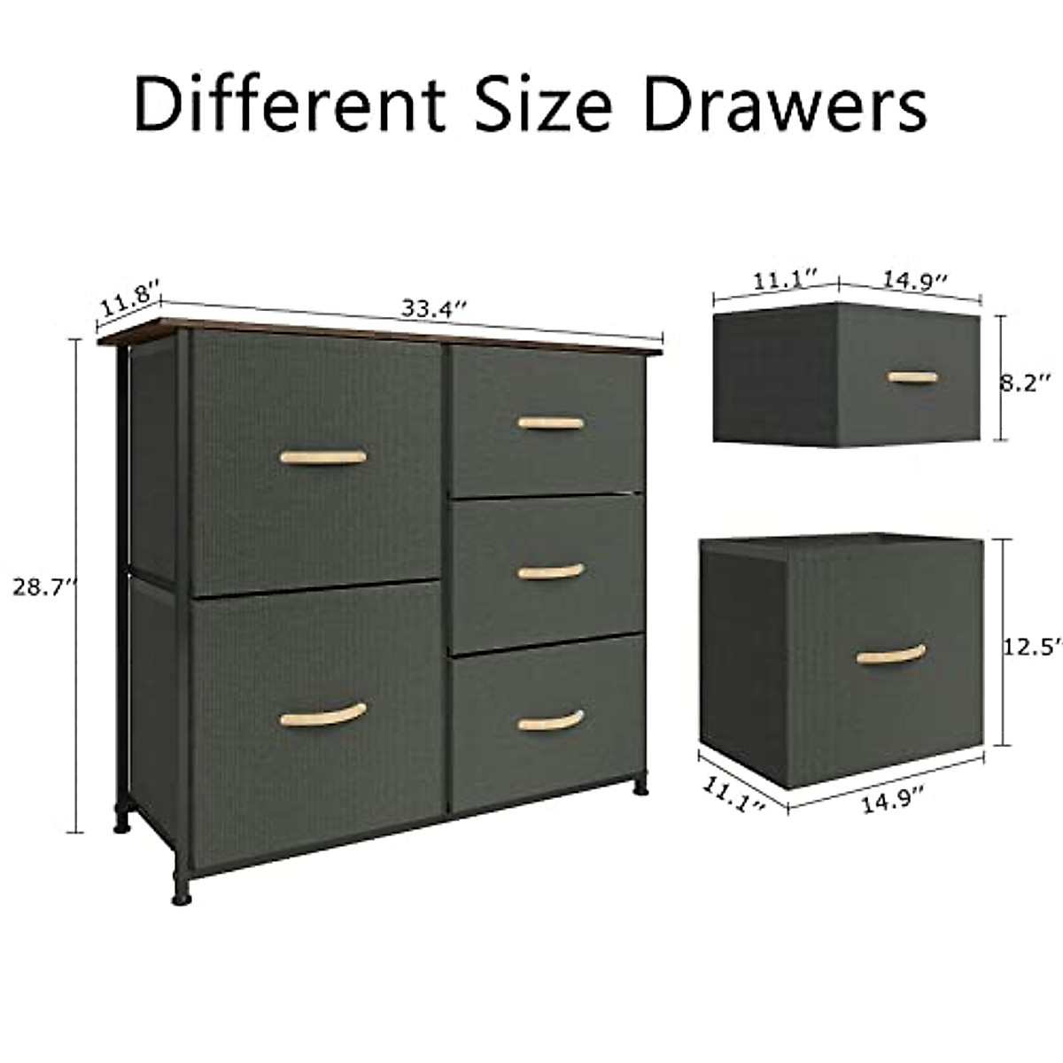 MAXCBD Nightstand Bedside Table Drawer Cabinet 5-Drawers Dresser Storage Closet Durable 5 Removable Fabric Wide Bamboo Shelves Crafted with A Wooden Tabletop and Metal Frame Storage Tower Dresser