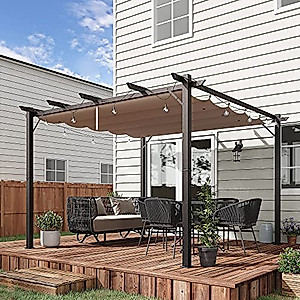 Outsunny 10' x 10' Outdoor Retractable Pergola Canopy, Aluminum Patio Pergola, Backyard Shade Shelter for Porch Party, Garden, Grill Gazebo - Brown