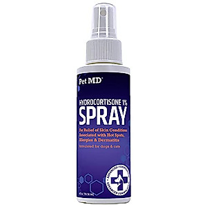 Pet MD Hydrocortisone Spray for Dogs, Cats, Horses - Itch Relief Spray & Hot Spot Treatment for Dogs, Irritated Dry Itchy Skin, Allergies, and Dermatitis - Reduces Topical Inflammation - 4 oz