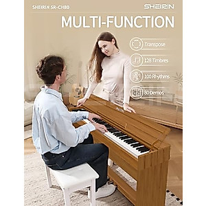 SHEIRIN digital piano 88 key weighted stand cover hammer action electric keyboard pedal full size home professional musical beginners adults instrument self playing MIDI SR-CH80(orange)