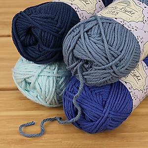 JubileeYarn Dainty Light Yarn - Worsted Weight Cotton - 100g/Skein - Shades of Blue - 4 Skeins