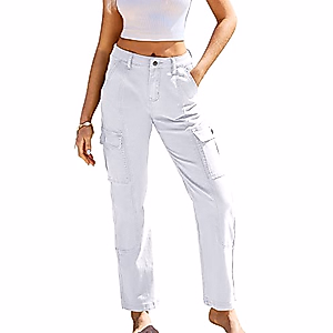 GRAPENT Jeans for Women Cargo Pants Women High Waist Women Pants Trendy Boyfriend Jeans for Women Baggy Cargo Pants Women’s Casual Full-Length Loose Pants Outfits Color Brilliant White Size 4