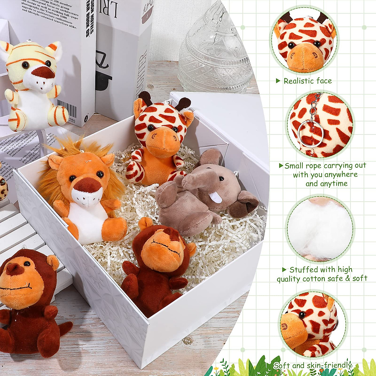 HyDren 18 Pcs Mini Stuffed Forest Animals Bulk Jungle Animal 4.8 Inch Cute Funny Toys Lion Tiger Elephant Giraffe Leopard Monkey Plush Set for Animal Themed Parties Achievement Award(Lovely Style)
