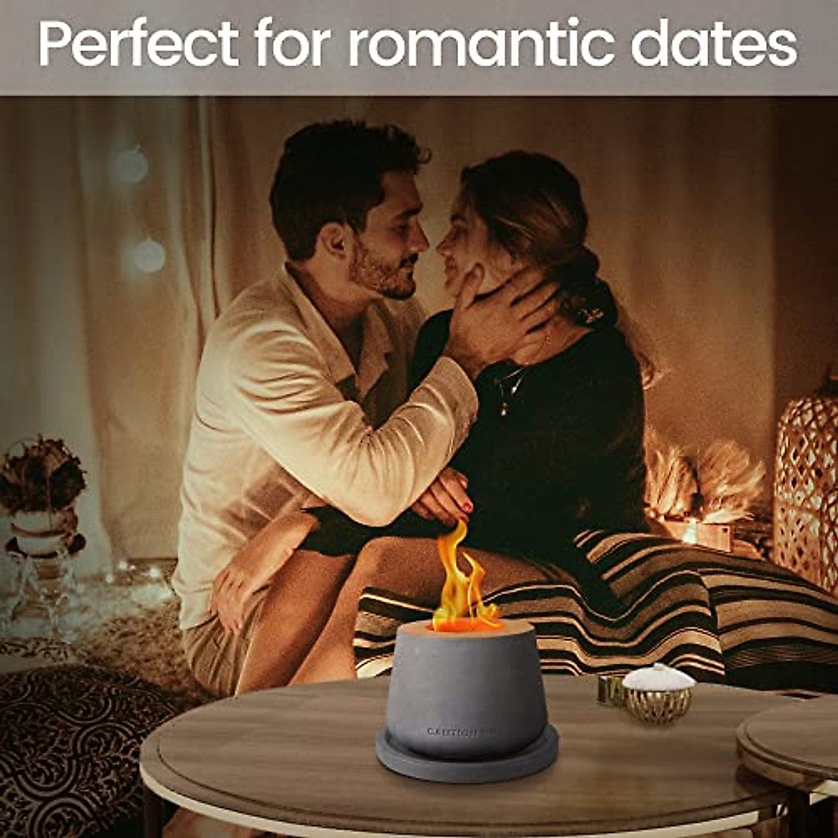 Kante Concrete Tabletop Fire Pit, Table Top Fire Pit, Tabletop Fireplace, Indoor Fire Pit, Portable Mini Table Top Fire Pit Bowl for Gift,Dark Base