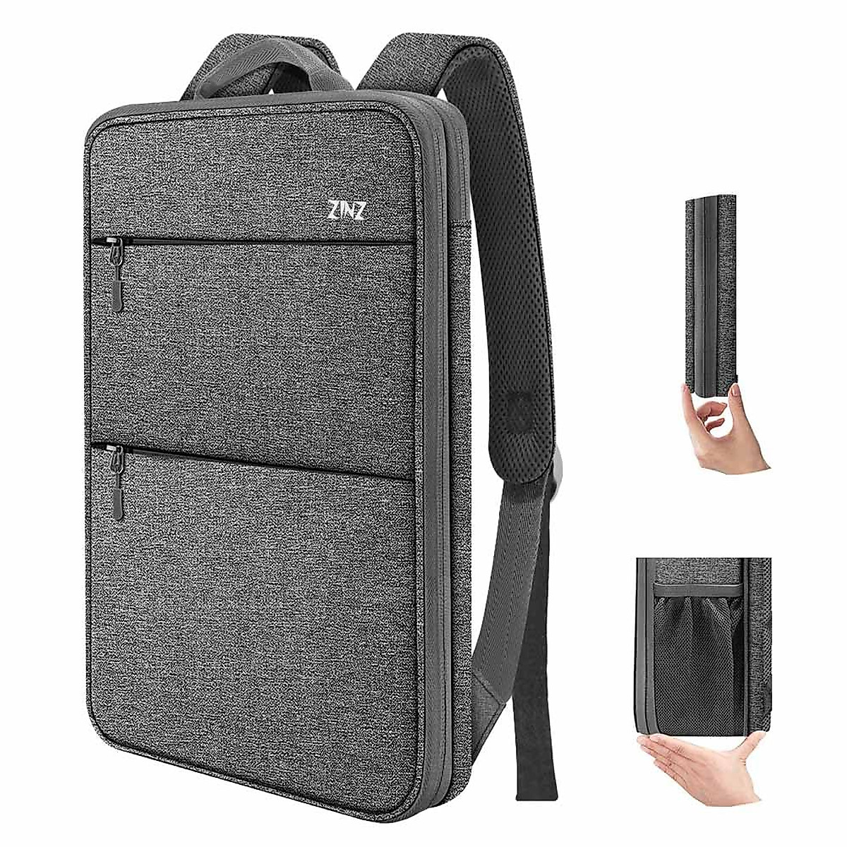 Slim & Expandable Laptop Backpack 15 15.6 16 Inch Sleeve with USB Port, Spill-Resistant Notebooks Bag Case for Most 14-16 Inch MacBooks Surface-Books Dell HP Lenovo Asus Computers, Dark Gray