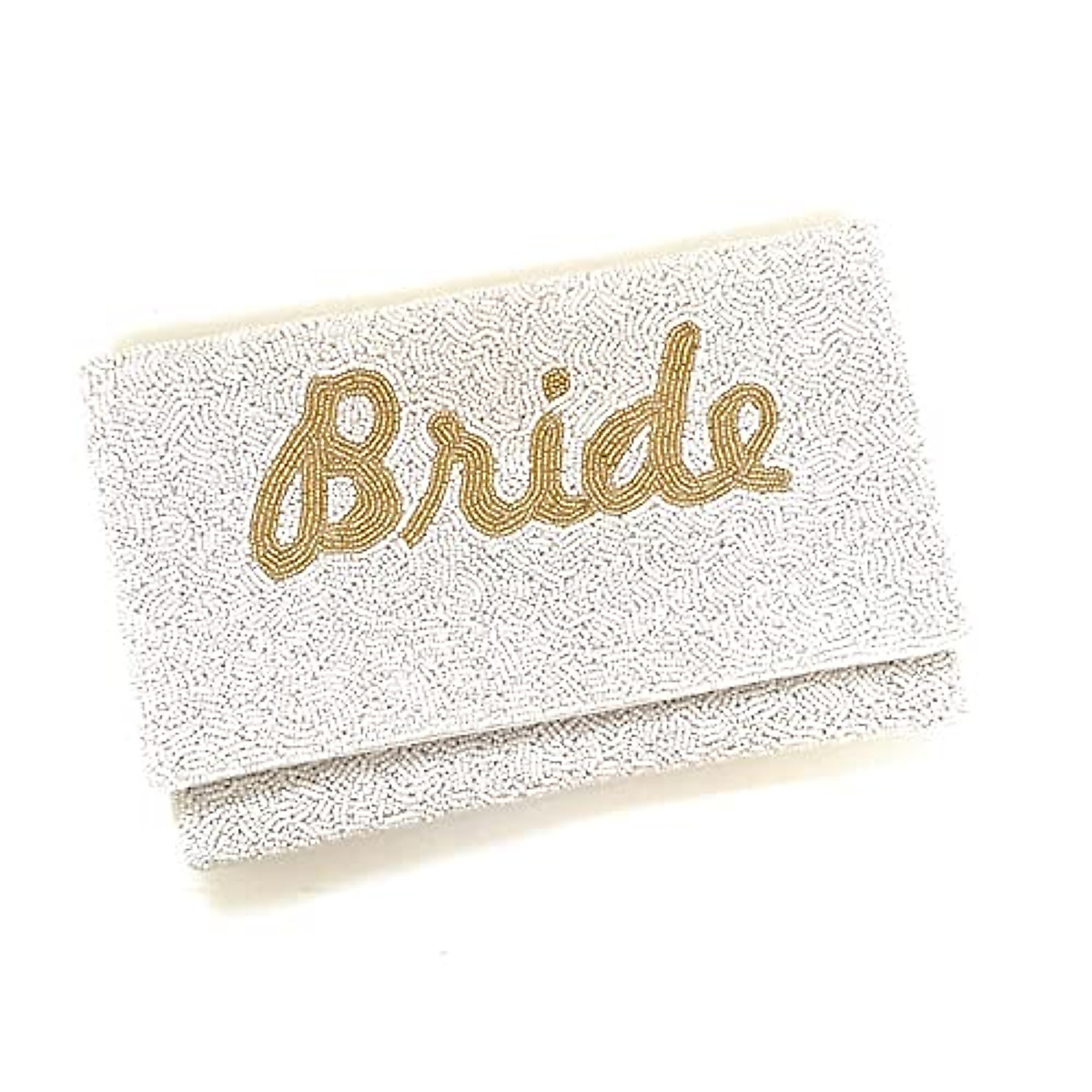 Generic BRIDE Gifts, Gifts for Bride, Wedding Gift, Bride To Be Gift, Bride Clutch Purse, Engagement Gift, Seed Beads Clutch, Bride Beaded Clutch, Bride Bag (Gold), White