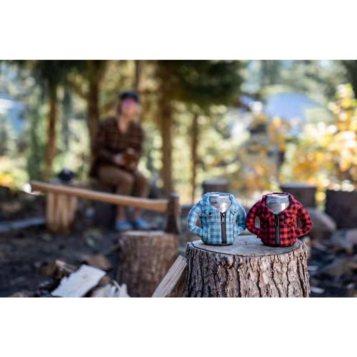 Puffin - The Lumber Jack Beverage Flannel, Insulated Can Cooler, Crater Blue