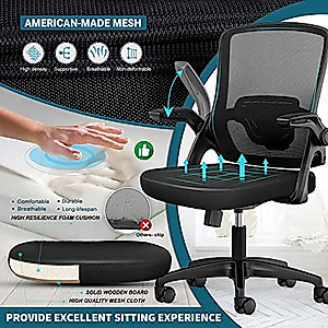 Funria Mid Back Mesh Office Chair Ergonomic Swivel Black Desk Chair Mesh Computer Chair Flip Up Arms with Lumbar Support Adjustable Height Task Chair