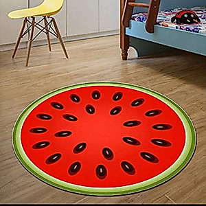 Watermelon Round Rugs Red Fruit Non-Slip Area Rug Floor Mat for Living Room Decor Bedroom Bathroom Kitchen Carpet 63 inch