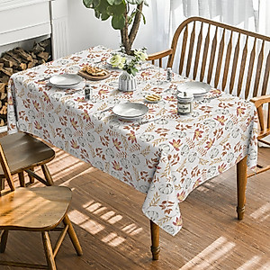 Horaldaily Fall Tablecloth 60x84 Inch, Thanksgiving Autumn Harvest White Pumpkin Orange Leaf Table Cover for Party Picnic Dinner Decor