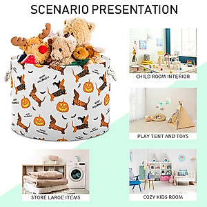 FJDENG Halloween Dachshund Cotton Rope Basket,Canvas Laundry Basket Foldable Toy Storage Basket for Bedroom,Closet Bathroom,Living room,Car Trunk