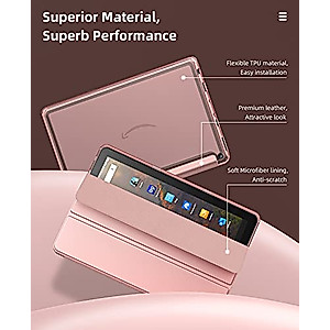 MoKo Case Fits All-New Kindle Fire HD 10 & 10 Plus Tablet (11th Generation, 2021 Release) 10.1", Soft TPU Translucent Frosted Back Cover Protector Multi-Angle Smart Shell, Auto Wake/Sleep, Rose Gold