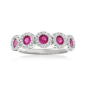 Ross-Simons 0.70 ct. t.w. Simulated Ruby and .30 ct. t.w. CZ Ring in Sterling Silver. Size 7
