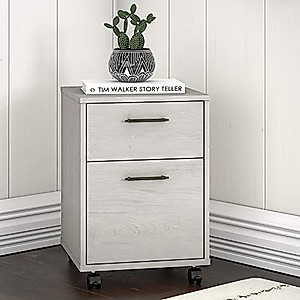 Bush Furniture Key West 5 Shelf Bookcase Set in Linen White Oak & Key West 2 Drawer Mobile File Cabinet, Linen White Oak