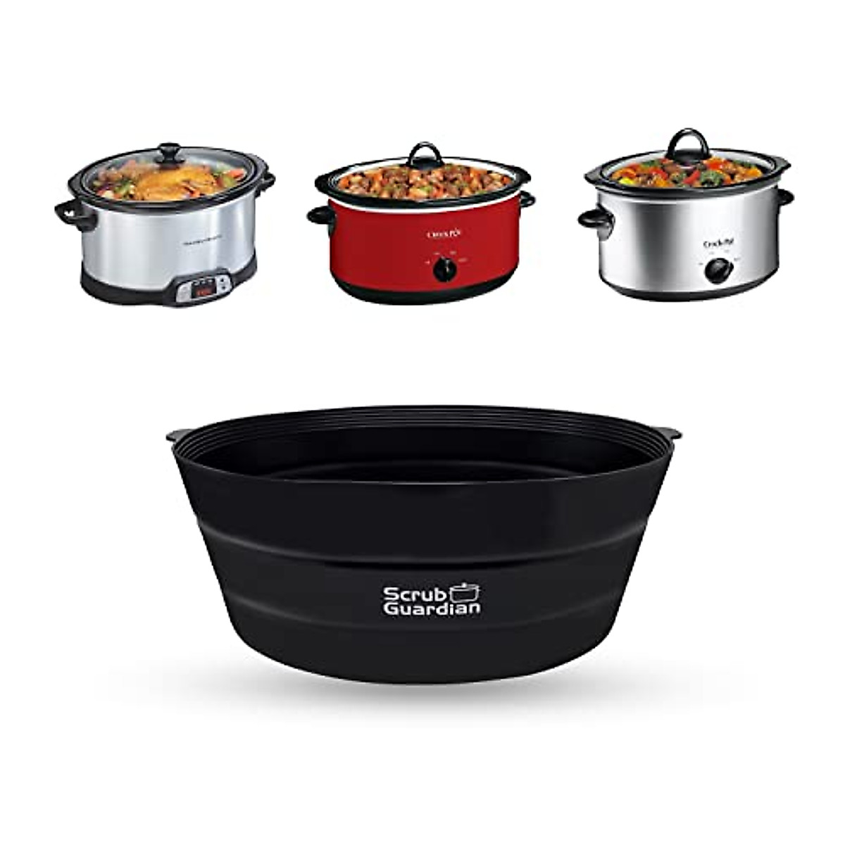 Scrub Guardian - Premium 7/8 QT Oval Silicone Slow Cooker Liners for Crock Pot - Non-Stick, Reusable, Food-grade & BPA Free Silicone, Dishwasher Safe- Fits Large Crock pot 7/8 Quarts - Collapsible Crock Pot Liner for Easy Storage