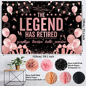 Retirement Party Decorations Women, Rose Gold Black Happy Retirement Decorations Female, Happy Retirement Banner, Retired Backdrop, Balloons, Pompom, Hanging Swirl, Retirement Card, Cake Topper 54pcs