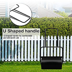 Lawn Roller, 19.5in Water and Sand Filled Garden Drum Roller with U Shaped Handle Tow beind Sod Roller for Planting, Park, Garden, Yard, Ball Field Seeding Black Iron Cylindrical