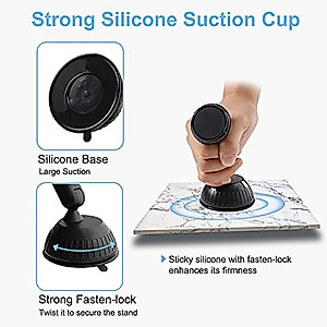 SALEX Magnetic Phone Mount with Suction Cup for Car Dashboard, Windshield. Black Cell Phone Holder in Car. Universal Adjustable, Rotatable Mobile Phone Bracket for Gadgets, Smartphones, Tablets, GPS.