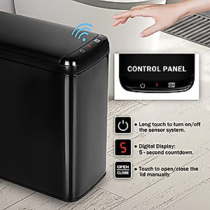 TrashAid Touchless Motion Sensor Trash Can with Lid, 2.4 Gallon Bathroom Stainless Steel Slim Trash Bin Automatic, Small Office Garbage Can Black Wastebasket for Toilet, rv, livingroom, 9 Liter
