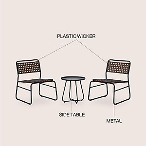 JONATHAN Y LVG1100B-3SET Freja 3-Piece Mid-Century Modern Faux Rattan Conversation Outdoor Patio Set Scandinavian, Classic, Transitional, Bohemian, Traditional, Black/Brown