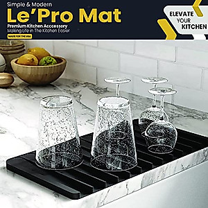 Premium Drying Mat, 14” Black Multipurpose Self Draining Silicone Drying Mat, Easy to Clean Drying Mat for Kitchen Counter. Heat Resistant, Dishwasher Safe