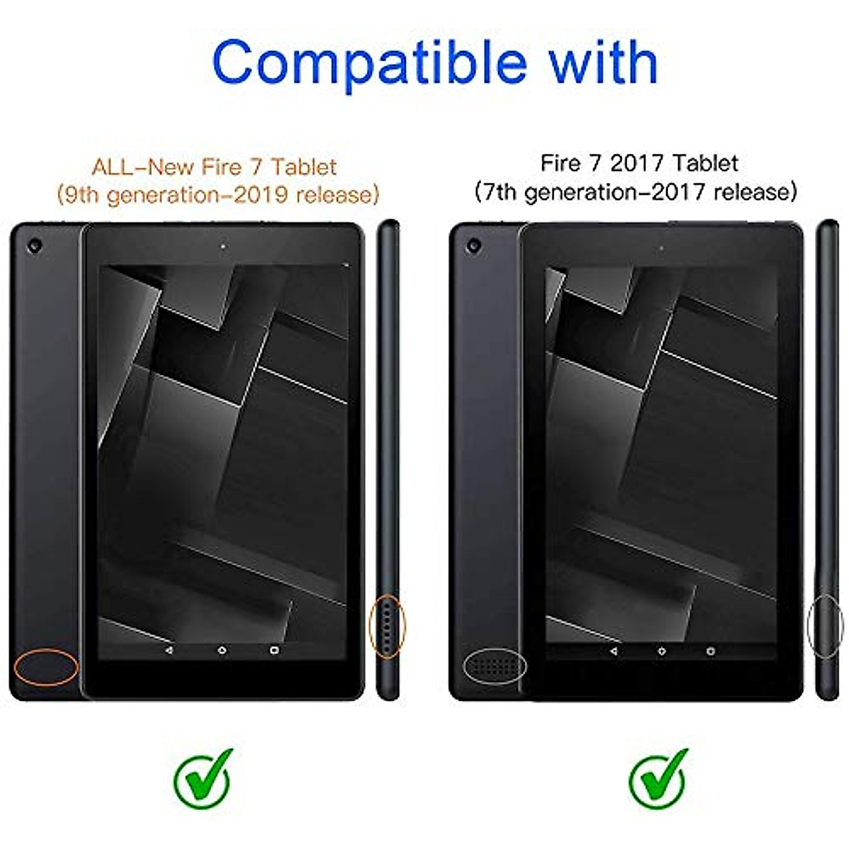 For All-New Fire 7 2019/2017 (9th Gen, 7th Gen) Case,Cherrry Heavy-Duty Rugged Kickstand Series - Shockproof Hybrid Three Layer Armor Kids Case Cover For Amazon All-New Fire 7 2019 (Black/Black)