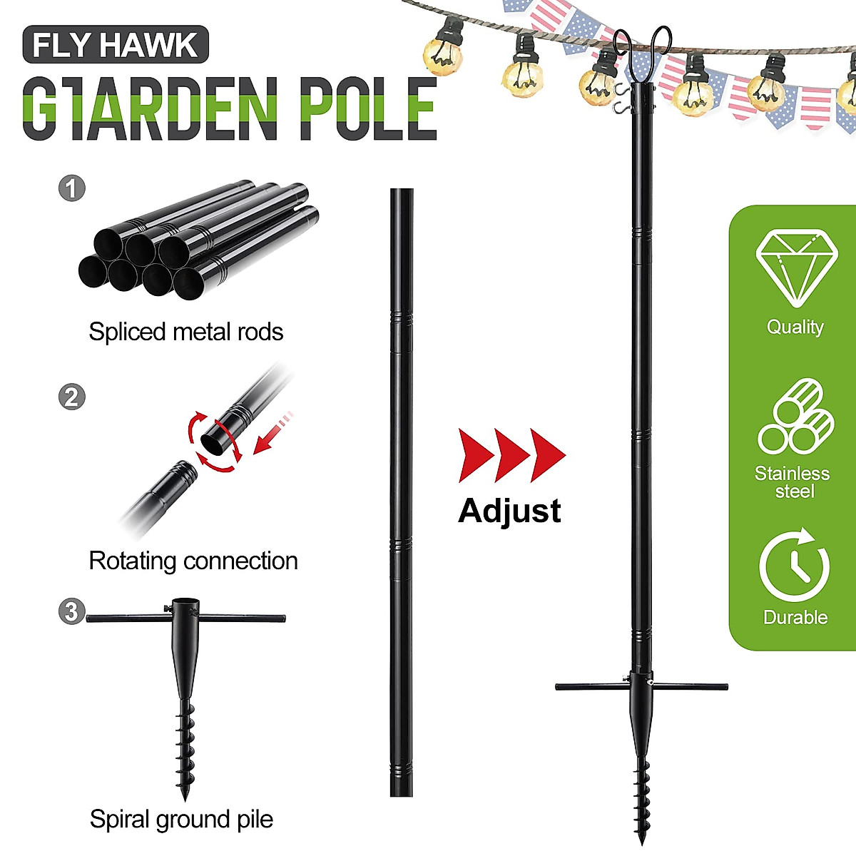 FLY HAWK Outdoor String Lights, String Light Terrace Garden Terrace Residential Cafe Wedding Decoration with Rust Bracket LED or Suspended Light Solar Bulb Upgrade