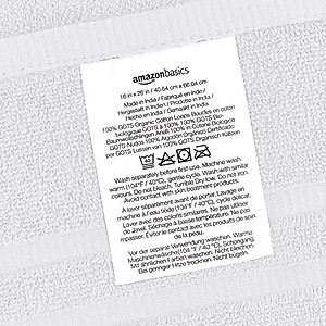 Amazon Basics GOTS Certified Organic Cotton Hand Towel - 6-Pack, Pristine Snow