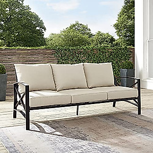 Crosley Furniture KO60027BZ-OL Kaplan Outdoor Metal Sofa, Oiled Bronze with Oatmeal Cushions