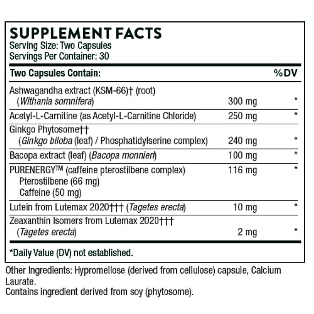 Thorne Memoractiv - Nootropic Brain Supplement for Focus, Creativity, and Concentration - Ashwagandha, Ginkgo, Lutemax, Bacopa, Pterostilbene - Gluten-Free, Dairy-Free - 60 Capsules - 30 Servings