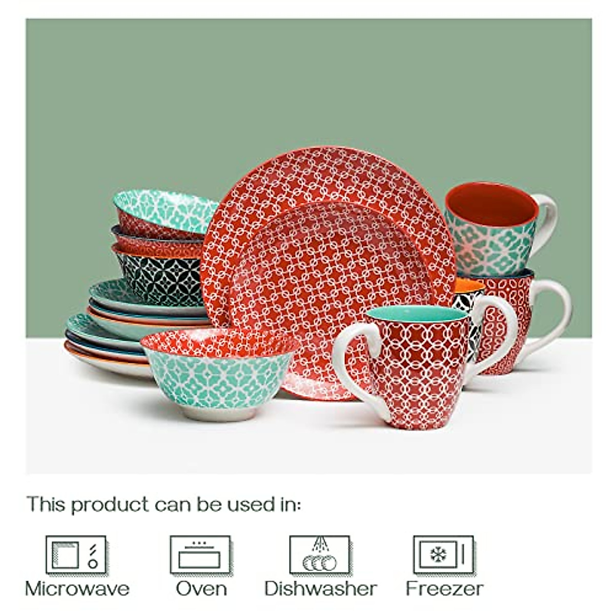 DOWAN Ceramic Dinnerware Sets, 16 Pieces Dish Set for 4, Decorative Plates and Bowls Sets, Porcelain Dinner Salad Plates, Mugs and Soup Bowls Set for Kitchen, Housewarming Gift