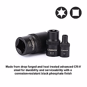 CASOMAN 107 Pieces Bit Socket Set, 1/4", 3/8" and 1/2" Drive, Torx/Extra Long Torx/Tamper Proof Torx/Hex/Ball End Hex, SAE/Metric, S2 Steel Bits