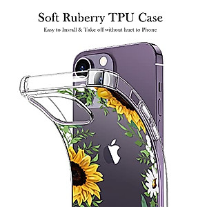 ZADORN Compatible with iPhone 14 Pro Max Case with Screen Protector and Camera Cover,Fashion Designs for Women Girls,Soft TPU Bumper Protective Trendy Phone Case for 6.7",White Floral Sunflowers