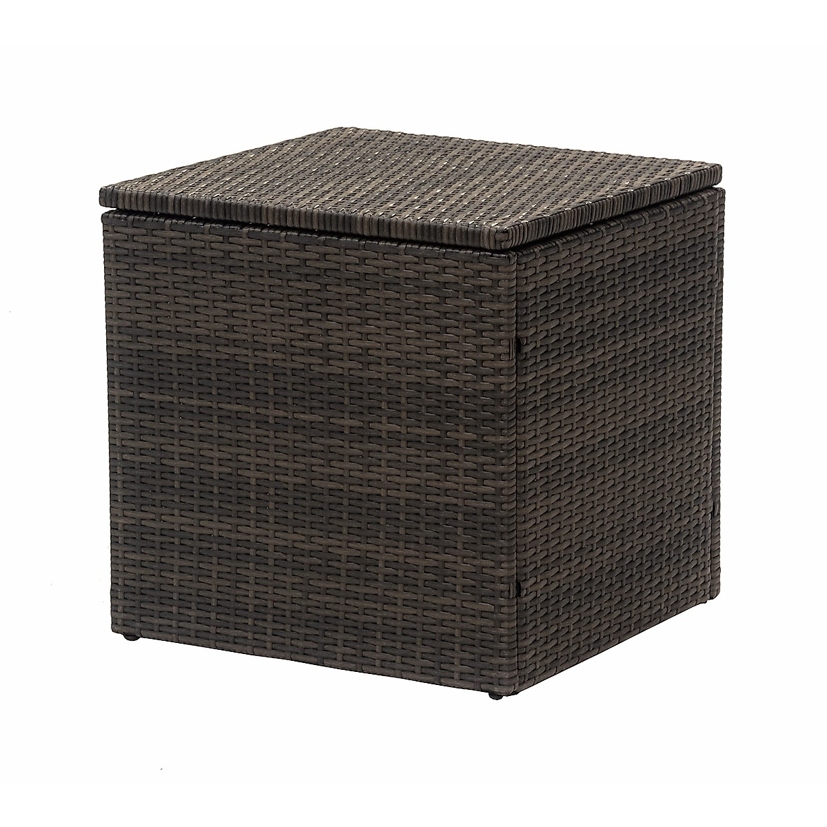 D&F Design Jackson Indoor & Outdoor PE Wicker Cube Side Table with Storage, Patio Resin Rattan End Table Square Container for Furniture Covers, Toys and Gardening Tools Grey