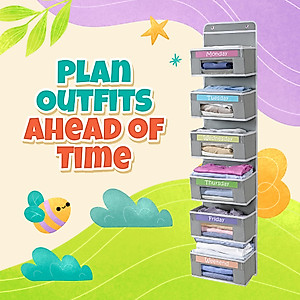 Houseables Weekly Clothes Organizer for Kids, Kids Clothes Organizer, 6 Shelf w/Day of The Week Labels. Hanging Over The Door Organizer, Days of The Week Clothes Organizer, Outfit Organizer for Week