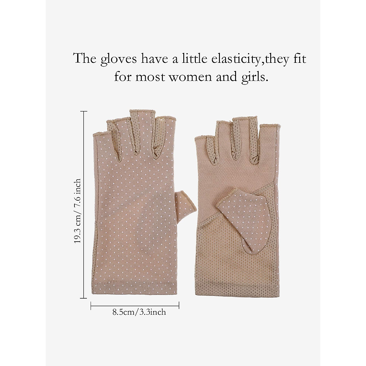 Boao 2 Pieces Women Sunscreen Fingerless Gloves UV Protection Half Finger Sunblock Gloves for Driving Riding Fishing Golfing Outdoor Activities (Black, Khaki Dot)