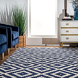 nuLOOM Kellee Hand Tufted Geometric Wool Area Rug, 5x8, Navy
