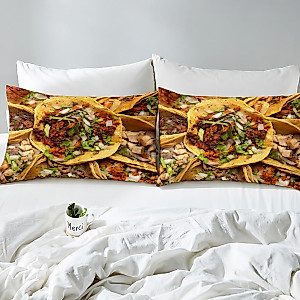 Taco Bed Sheets Set Full Size, Taco Food Sheet Set Realistic Food Sheets with Deep Pocket Fitted Sheet for Kids Boys Girls 3D Food Themed Bedding Set with 2 Pillow Case