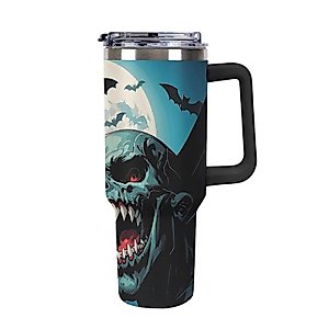 QWJKM Vampire Fangs Tumbler with Handle Large Insulated Car Cup 40 OZ Stainless Steel Travel Mug Leak Proof Water Bottle with Lid And Straw for Car Home Office Gifts