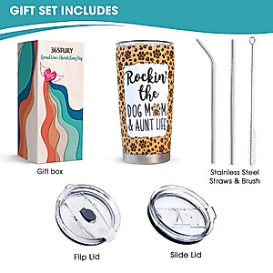 365FURY Aunt Gifts - Auntie Gifts From Niece or Nephew - Mother Day, Birthday Gifts For Aunt - Dog Mom Gifts For Women Dog Owner Travel Coffee Mug Tumbler With Lid Straw - 20oz