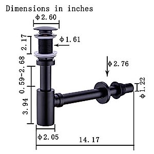 GORDEE Bathroom Sink Stopper P-Trap Complete Set Adjustable 1-1/4 Bottle Trap Solid Brass Sink Drain Kit Tube and Pop Up Drain Stopper Set Without Overflow, Matte Black