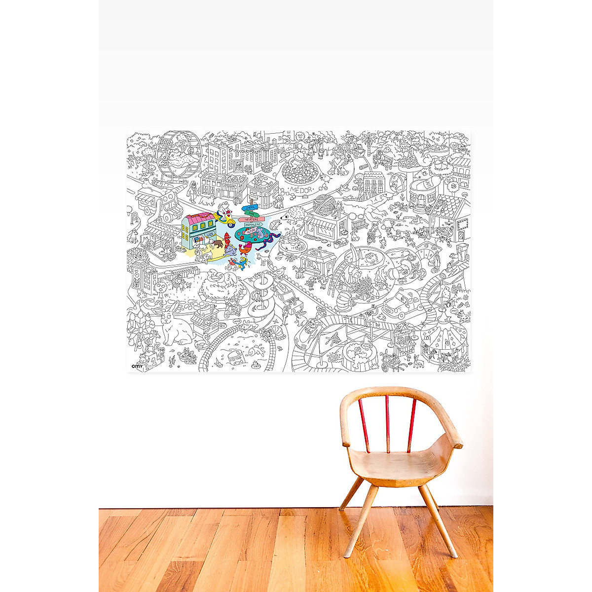 OMY Omy Giant Coloring Poster, Animal Life, 40 x 28 inches, Coloring Fun for Kids, Adults, and The Whole Family, White and Black