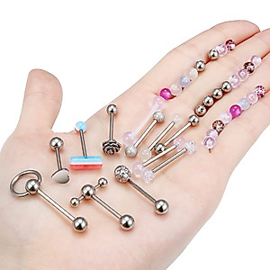 Hnxnskt 12Pcs 14G Tongue Rings + 24Pcs Matching Replacement Balls Pack Multicolor Tongue Piercing Barbells Surgical Stainless Steel Tounge Jewelry for Women Men Silver-Tone