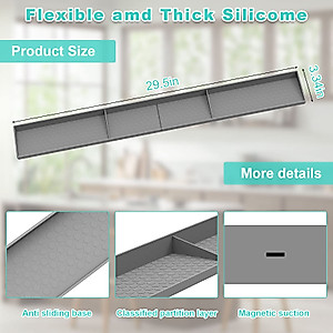 xingruyu 30 Inch Silicone Magnetic Stove Top Shelf, Magnetic Spice Rack Over the Stove, Condiment Storage Shelf, Heat Insulated Kitchen Gadgets, Zero Installation, Not Easy to Slide (Gray)