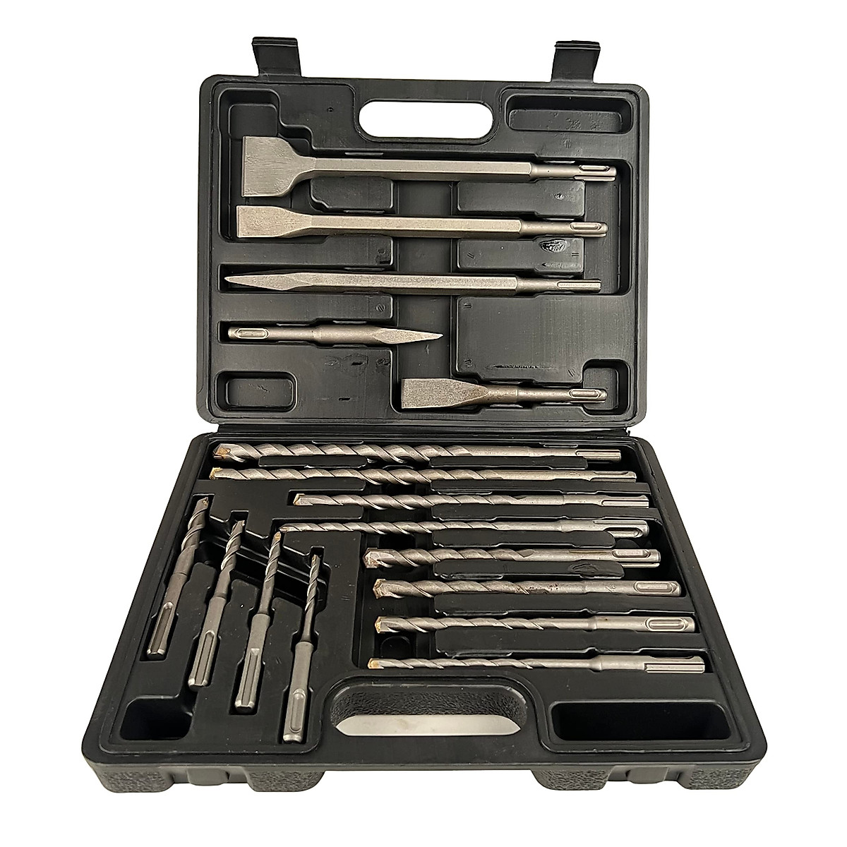 ATE Pro. USA - 17 PC SDS PLUS ROTARY HAMMER BITS DRILL BIT & CHISEL GROOVE CONCRETE - Masonry SDS Plus Drill Bits Set for Brick Cement Stone & Concrete w/ Case- SDS Plus Shank Fits Rotary Hammer