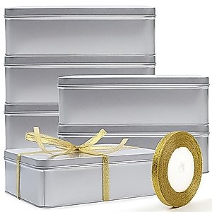 Empty Metal Tins Box with Lid,6 Pack Stainless steel Tins Cans Storage Container for Treats, Gifts, Candle, Favors and Crafts, Silver (7 x 4.3 x 2.2 Inches)