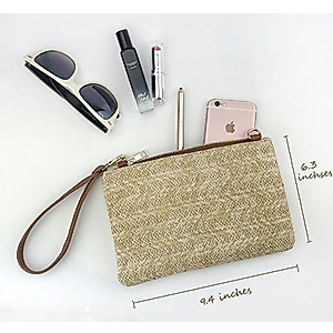 Straw Zipper Small Cross body bag Wristlet Clutch Womens Purse (Brown)